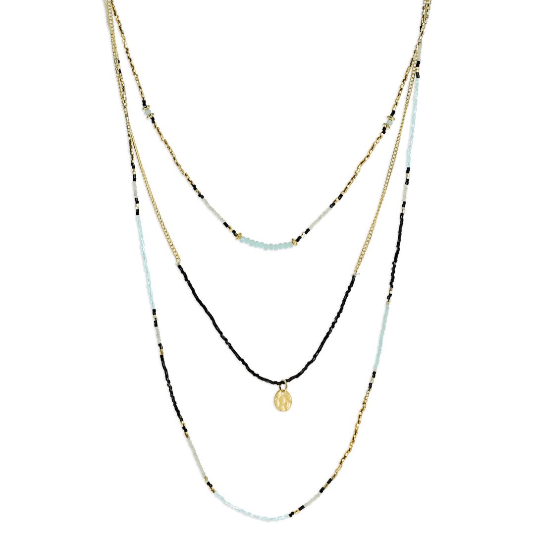 Collier 3 rangs noir bleu or • Nature & Découvertes Suisse